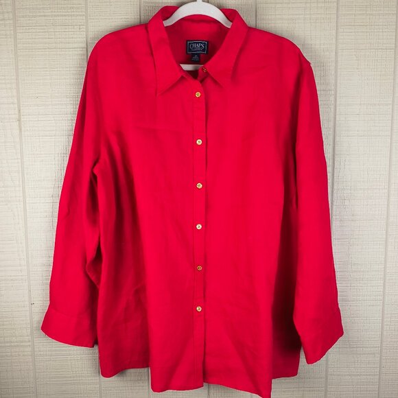 Chaps | Tops | Chaps Linen Button Down Shirt Red Gold Buttons Plus 3x ...